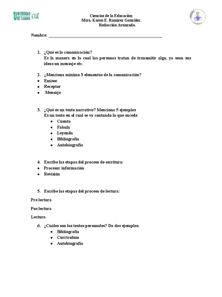 Cuestionario Redaccion Avanzada | PDF
