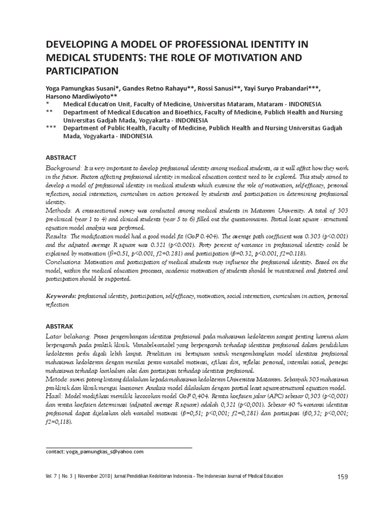 Developing A Model of Professional Identity in Medical Students: The ...