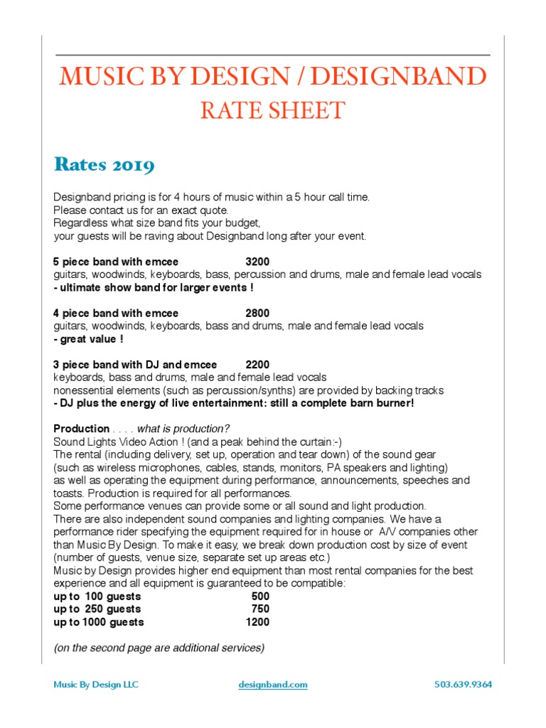 Designband Rate Sheet | PDF | Drum Kit | Singing