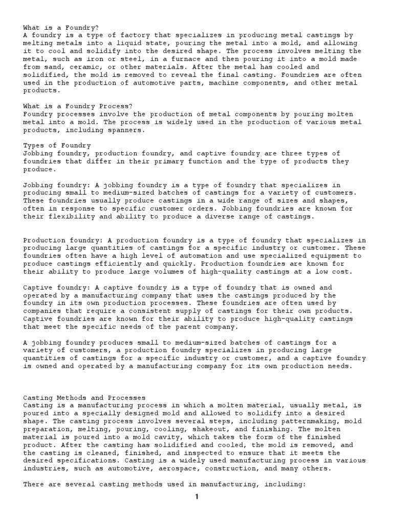 Foundry Basics for Manufacturing Pros | PDF | Foundry | Casting ...