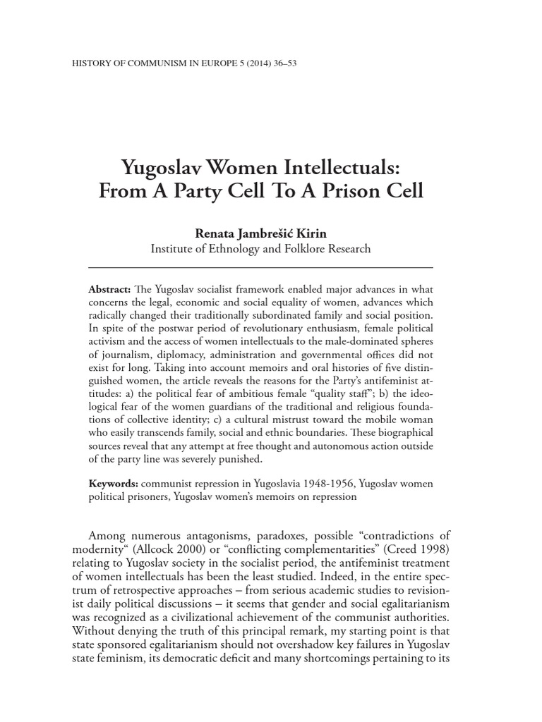 Yugoslav Women Intellectuals: From A Party Cell To A Prison Cell | PDF | Feminism | Gender Studies