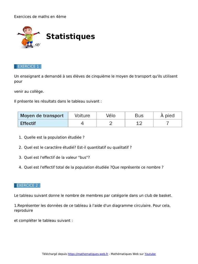 Exercices de Statistiques 4ème avec Corrigés | PDF