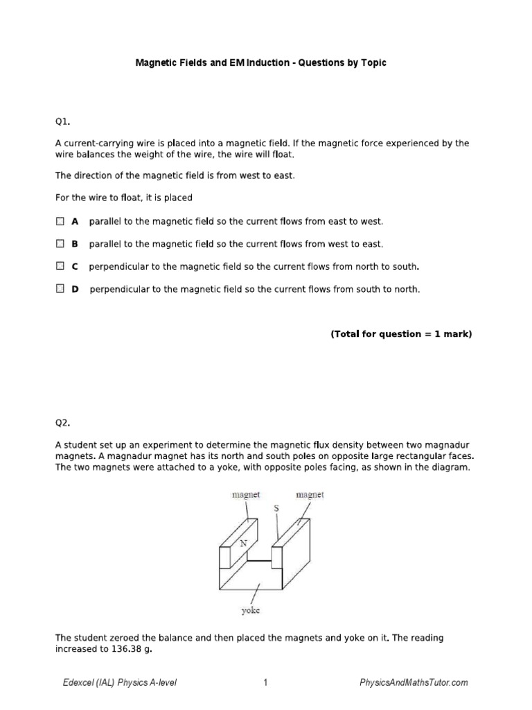 Magnetic Fields & EM Induction Questions | PDF | Science & Mathematics