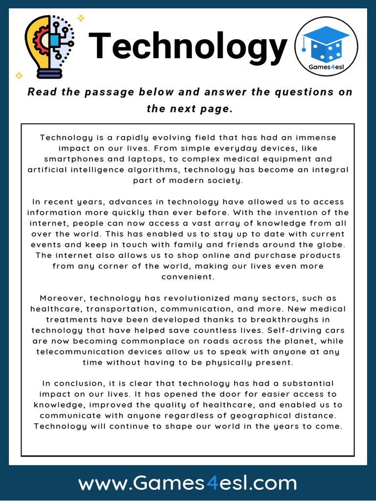 Reading Comprehension Worksheet Technology | PDF | Computers
