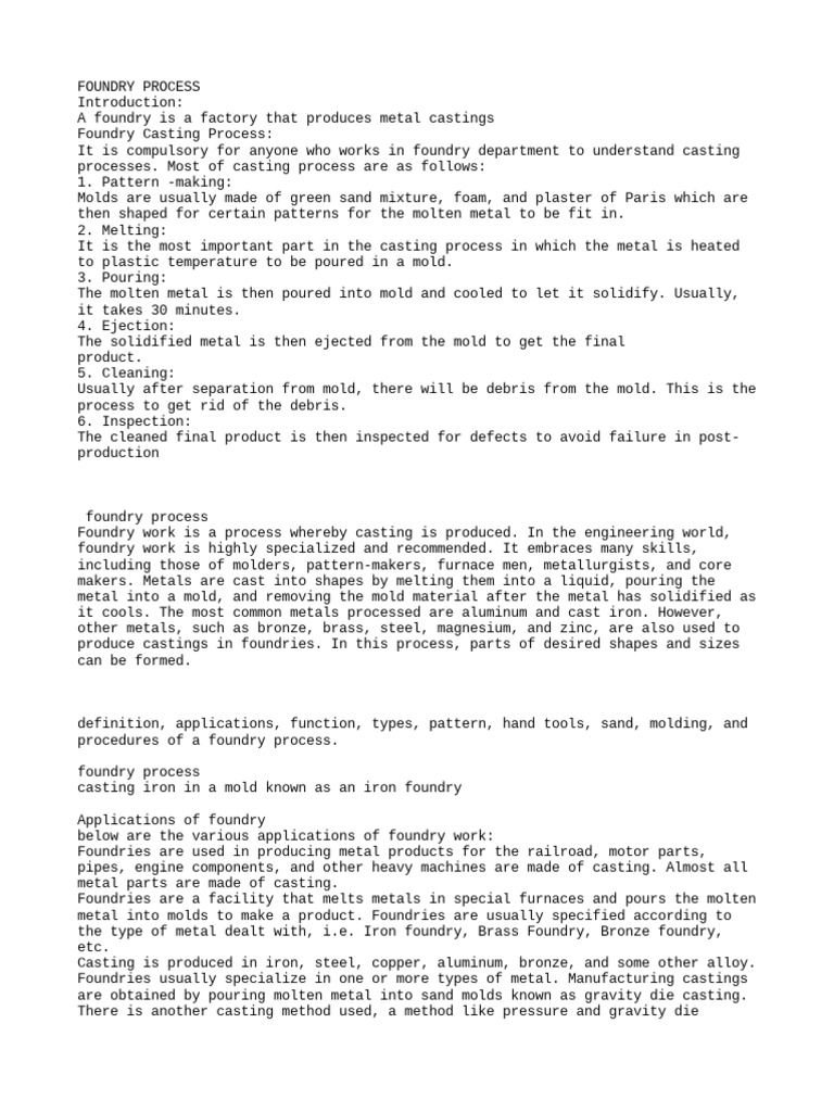 Foundry Process | PDF | Foundry | Casting (Metalworking)