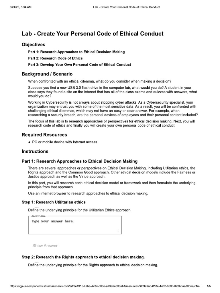 Lab - Create Your Personal Code of Ethical Conduct | PDF