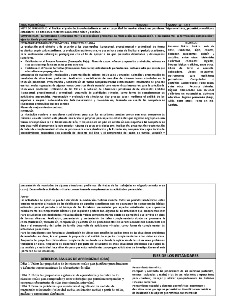 Plan Decimo | PDF | Funciones trigonométricas | Estadísticas