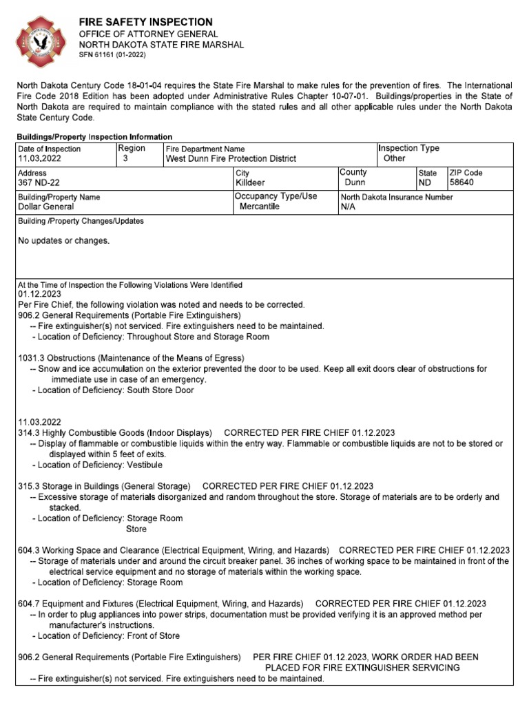 Fire Safety Inspection 1 | PDF