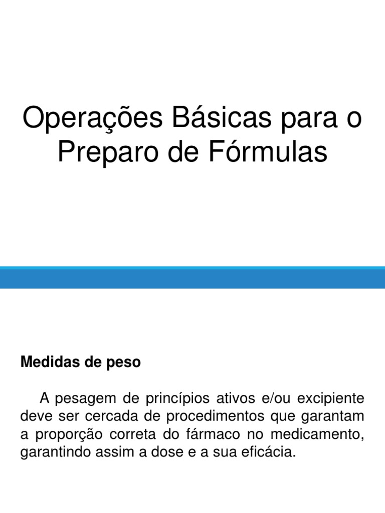 Operações Básicas para o Preparo de Fórmulas | PDF | Concentração | Emulsão