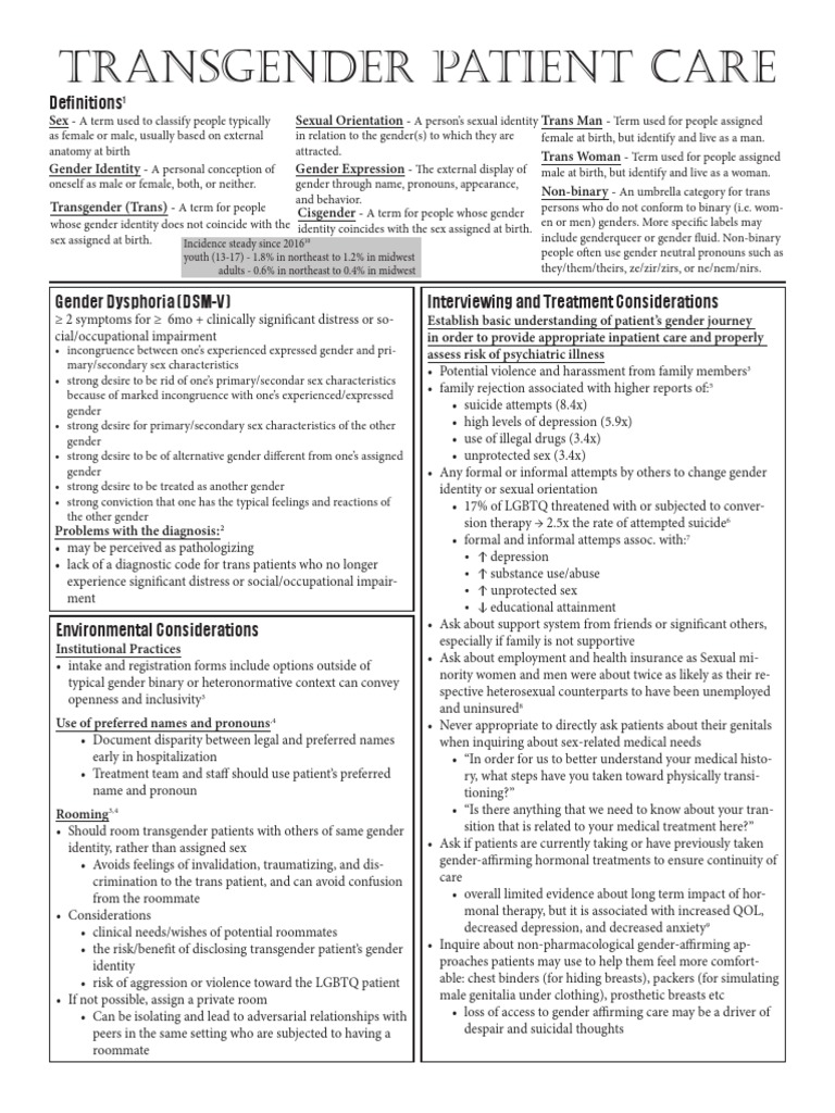 Transgender Patient Care Handout | PDF | Transgender | LGBTQIA+ Studies