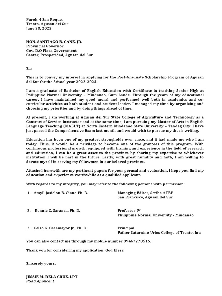 Application Letter (PGAS) | PDF | Self-Improvement | Wellness