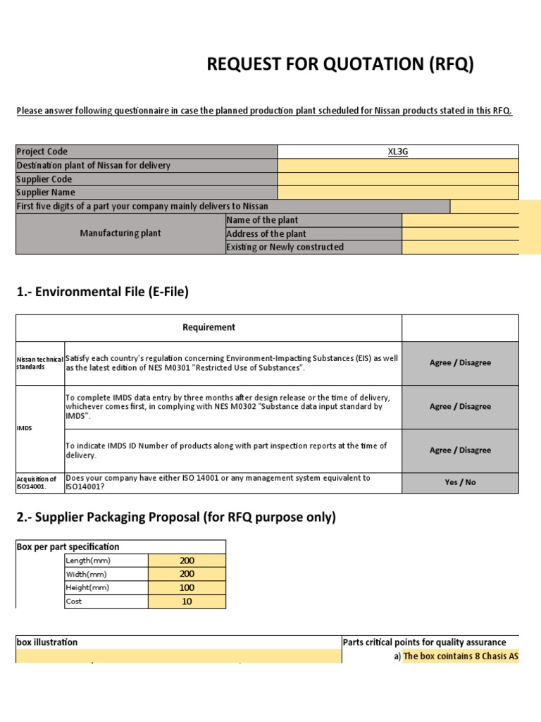 RFQ for Nissan XL3G Production Parts | PDF | Specification (Technical ...