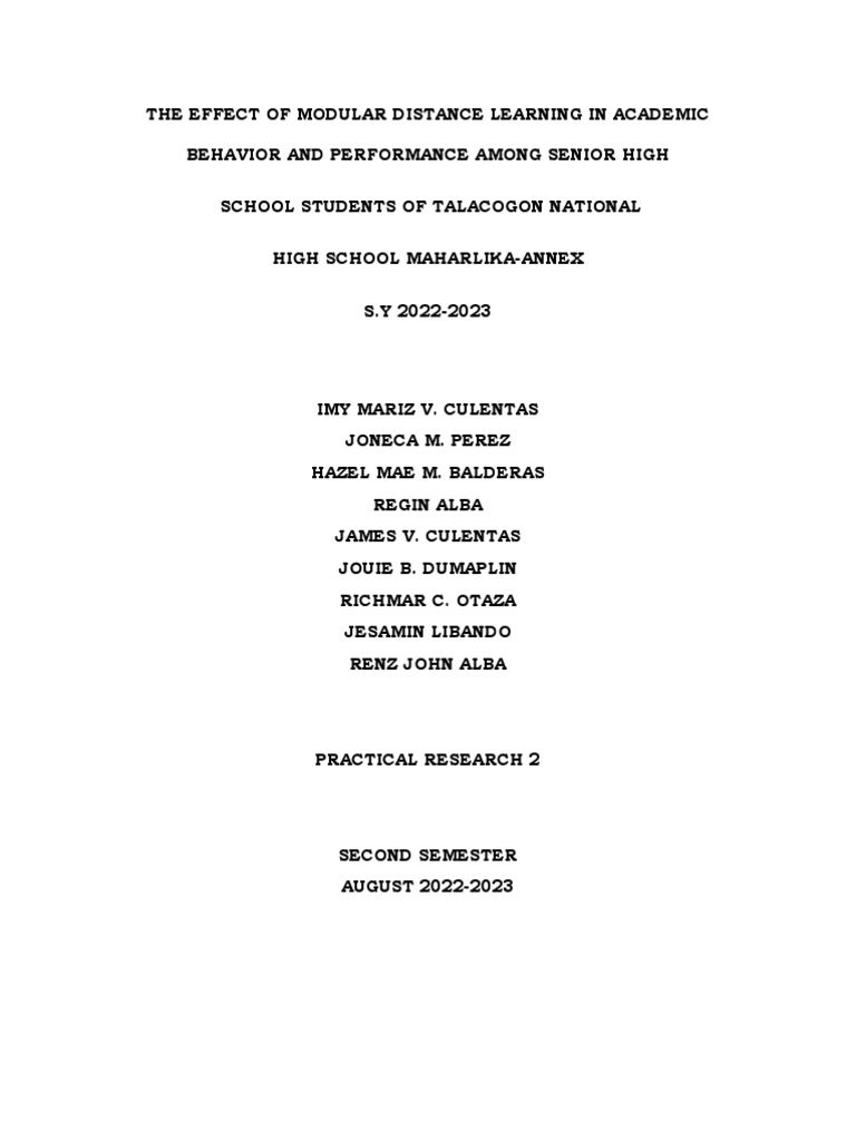 The Effect of Modular Distance Learning in Academic Behavior and ...