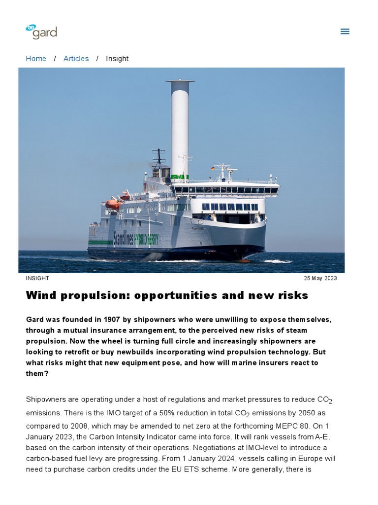 Wind Propulsion - Opportunities and New Risks | PDF | Transport