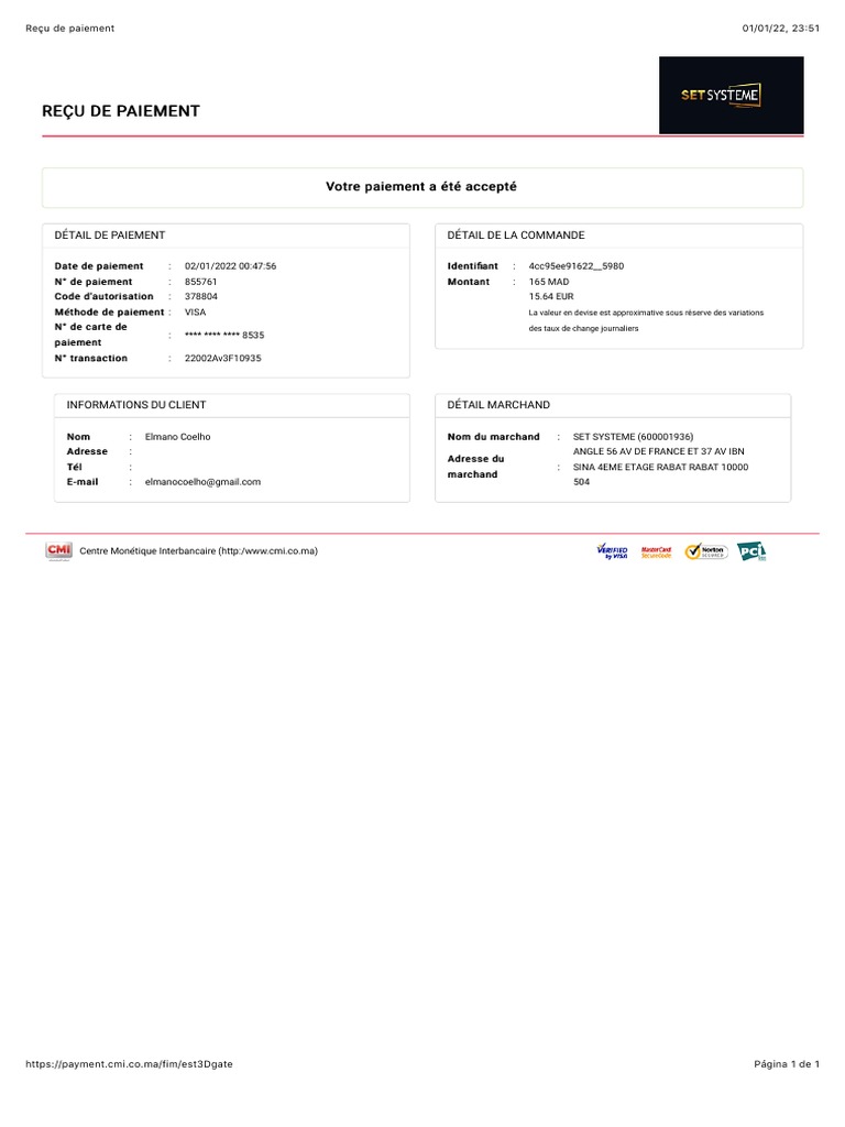 Reçu de Paiement | PDF