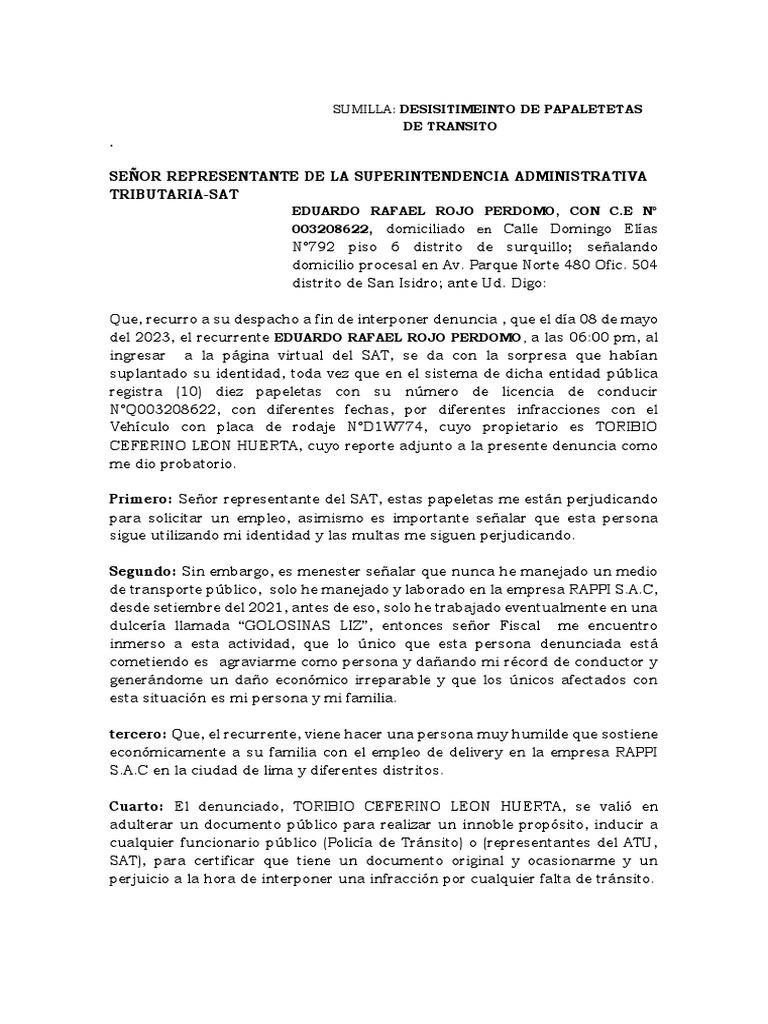 Desestimiento de Papeletas Sat Eduardo Rojo | PDF | Gobierno