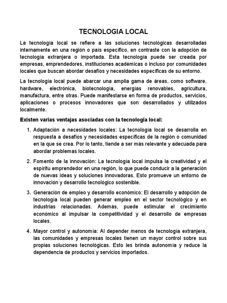 Tecnologia Local | PDF | Innovación | Economias