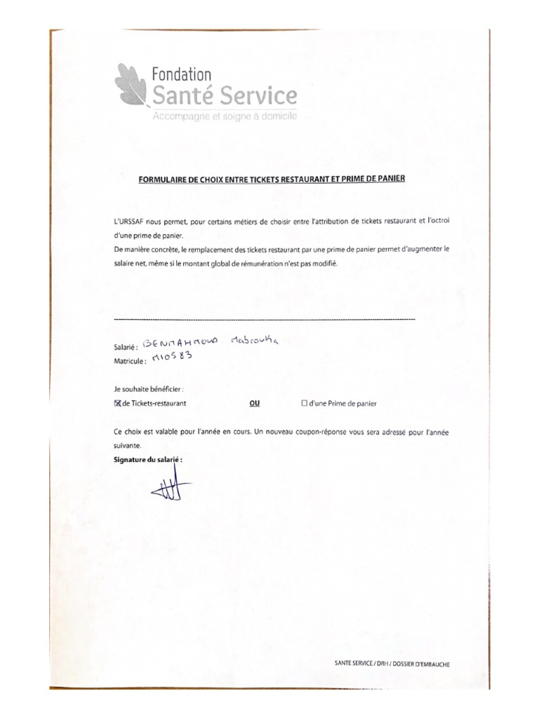Demande Ticket Restaurant | PDF