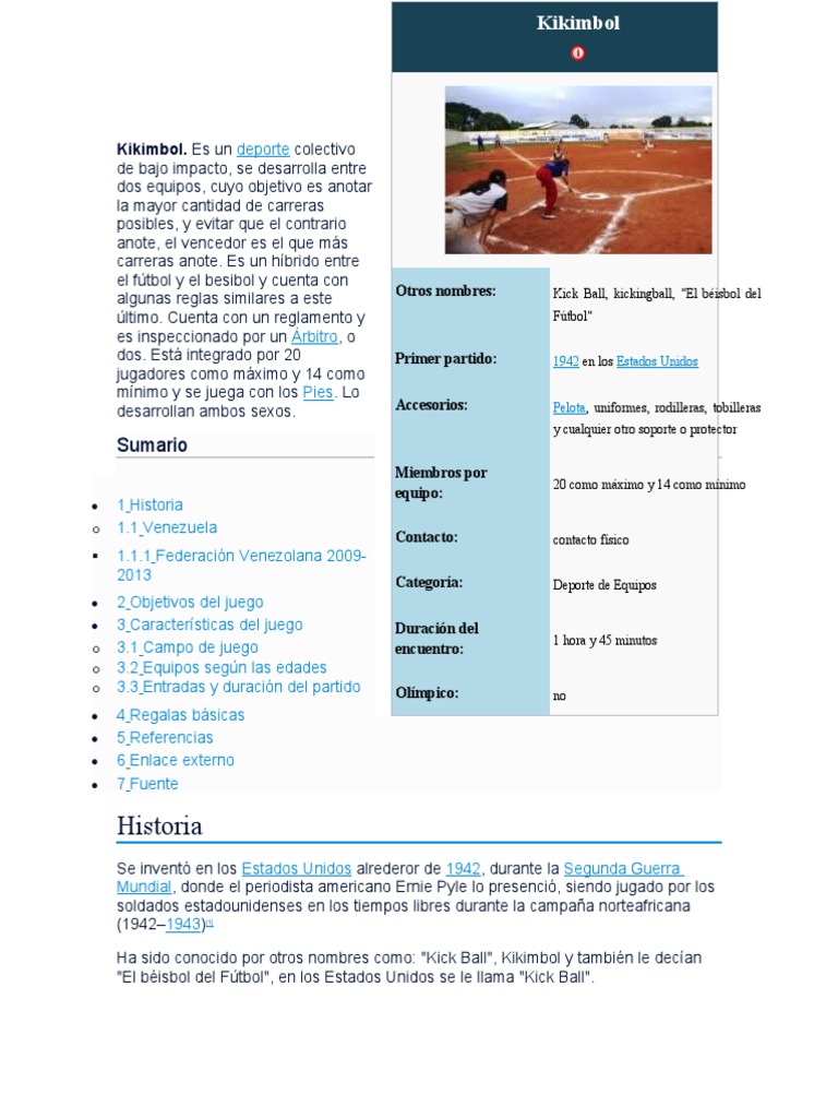 Historia y características del kikimbol en Venezuela | PDF | Lanzador ...