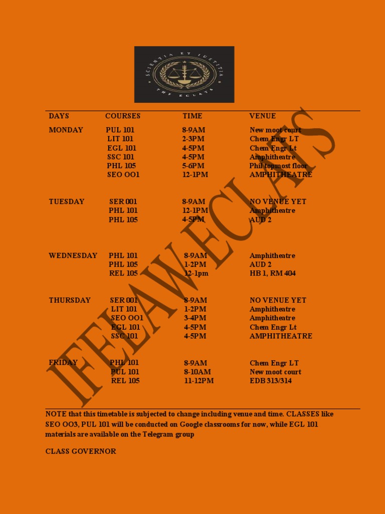 Ifelaw Eclats Timetable | PDF
