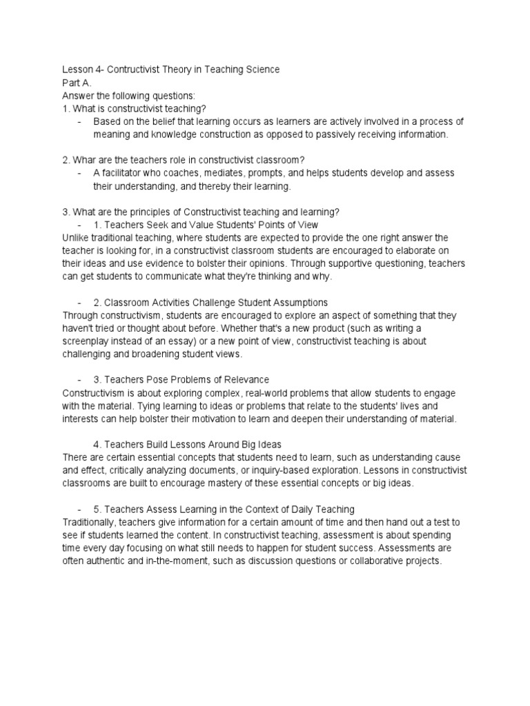 Lesson 4 - Contructivist Theory in Teaching Science | PDF ...