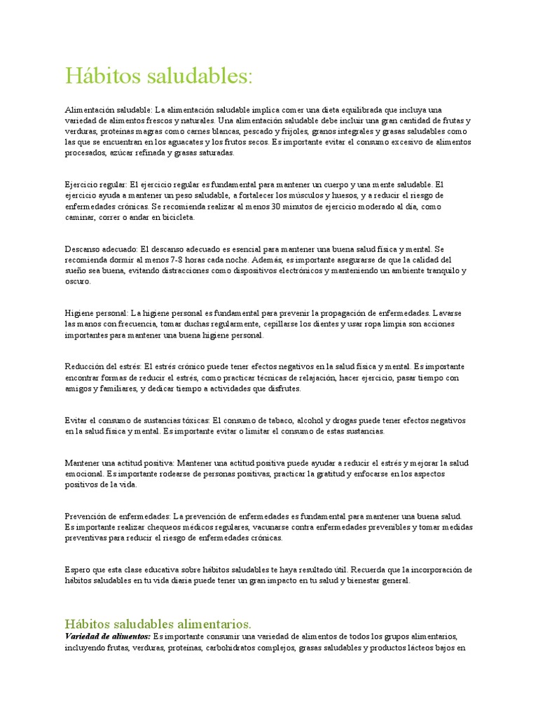 Habitos Saludables | PDF | Alimentos | Dieta
