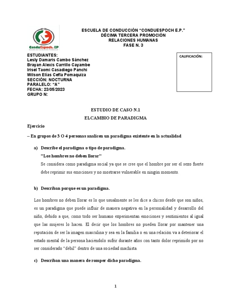 Estudio de Caso N.1 - Grupo N. 2 - El Cambio Paradigma | PDF | Paradigma | Homo Sapiens