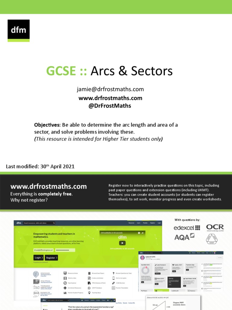 GCSE Arcs & Sectors Resource | PDF | Circle | Area