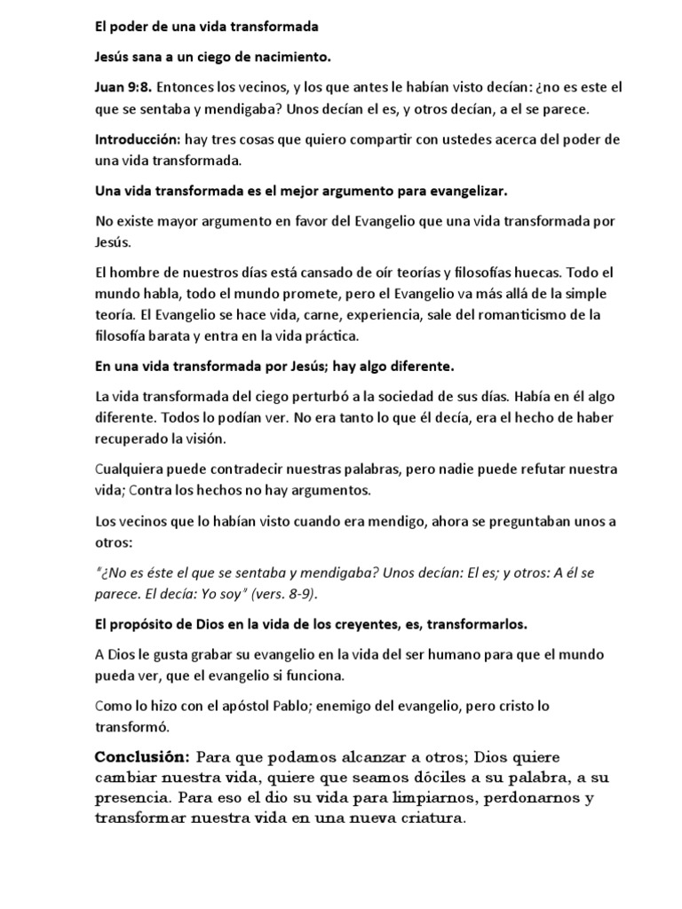 El Poder de Una Vida Transformada | PDF