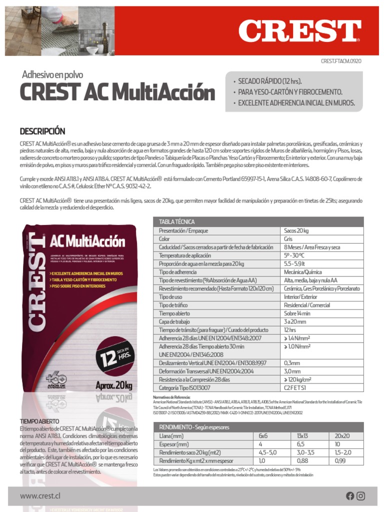 Ficha Tecnica - Crest Ac Multiaccion | PDF | Hormigón | Cemento