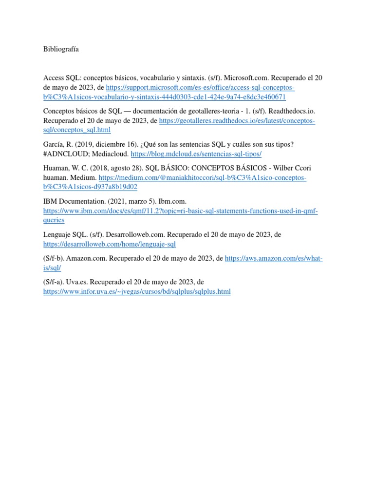 Actividad 4 - Conceptos SQL BIBLIOGRAFIA | PDF | Informática