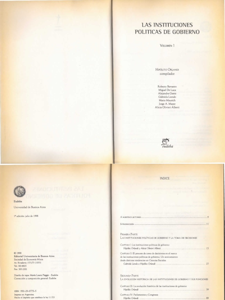 Las Instituciones Políticas de Gobierno Vol 1 - Orlandi & Bavastro | PDF