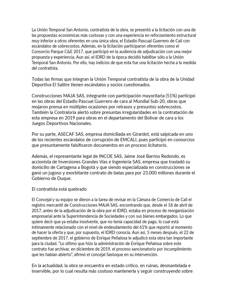 La Unión Temporal San Antonio | PDF