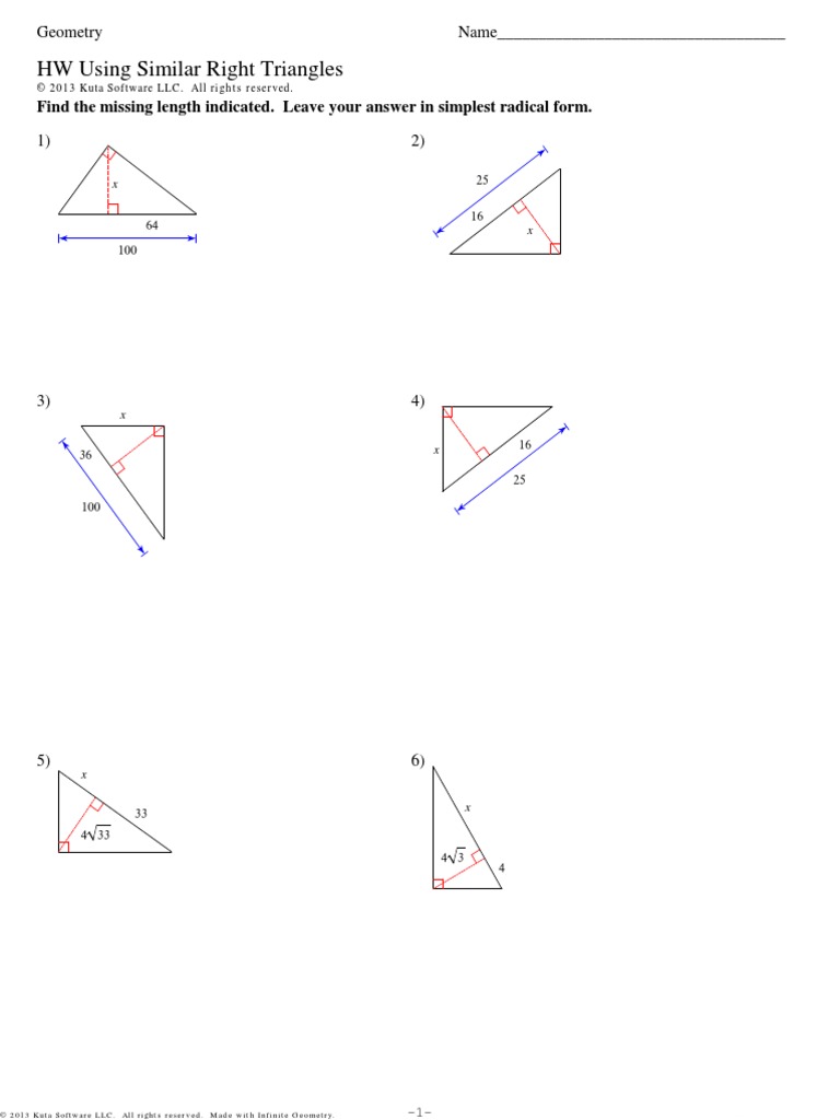 Similar Right Triangles Worksheet Answers | PDF | Elementary Geometry ...