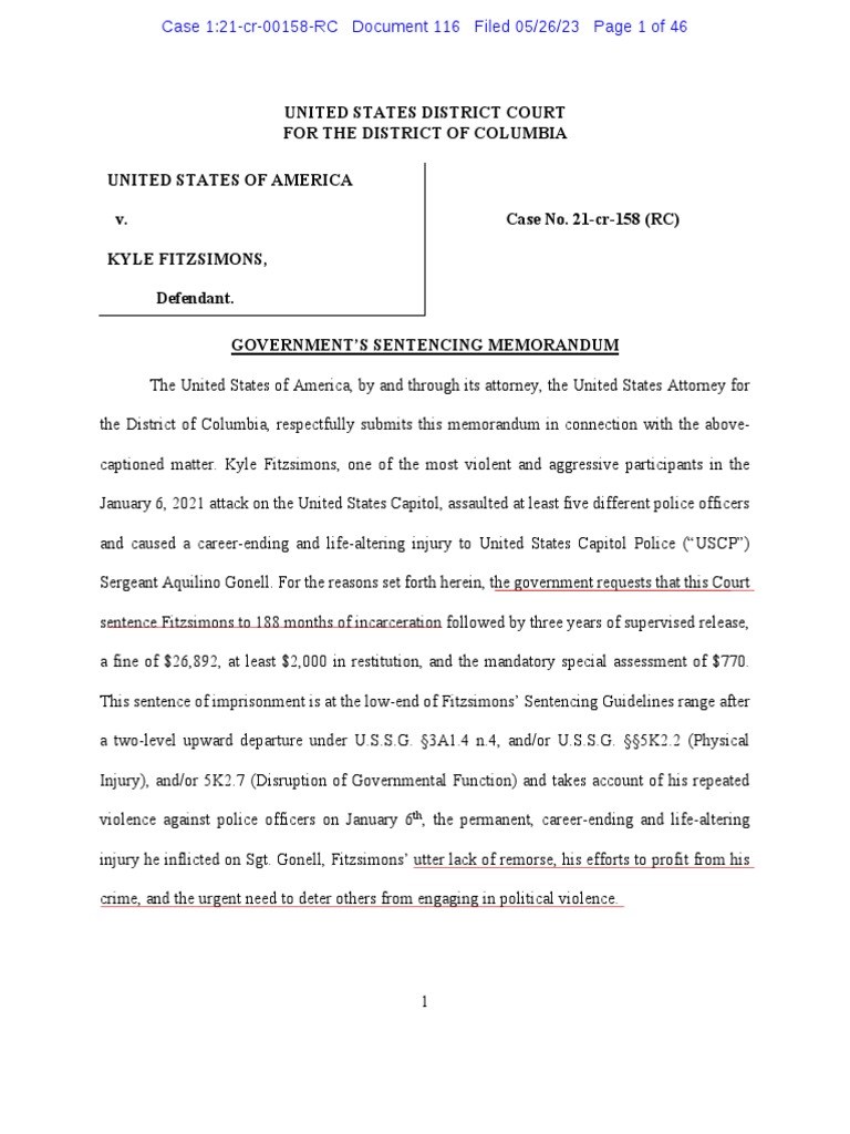 USA V Fitzsimons Sentencing Memorandum by USA | PDF | United States ...