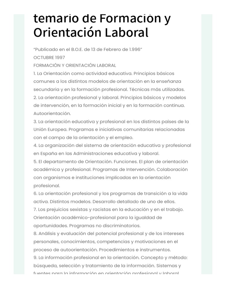 Oposinet - Temas Que Forman El Temario de Formación y Orientación Laboral | PDF | Derecho ...