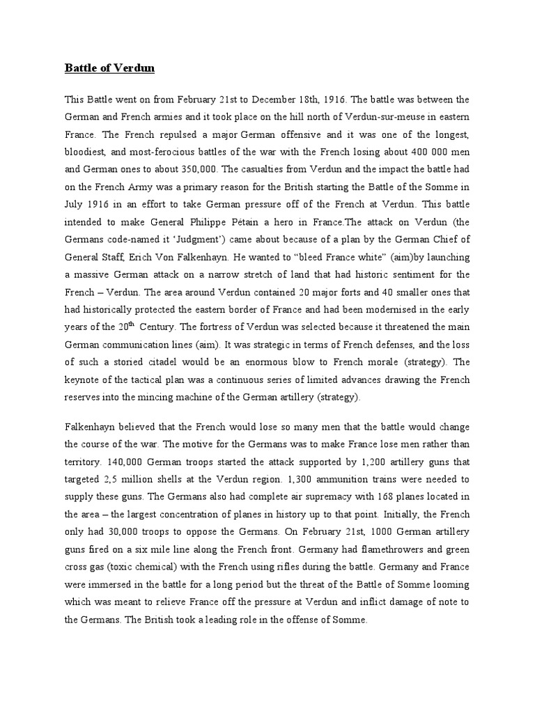 World War 1 Notes On Verdun, Somme, Jutland, U-Boat Campaign | PDF ...