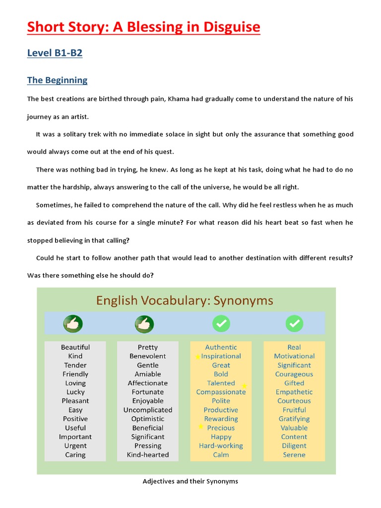 Short Story Final A Blessing in Disguise Level A2 B1 Learn English With Africa June 2021 | PDF