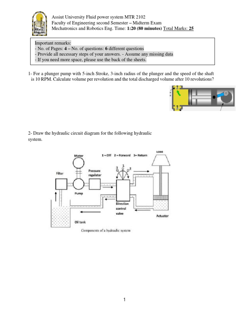 Mid Term Exam 2022 - Hydraulic - 22 | PDF | Pump | Valve