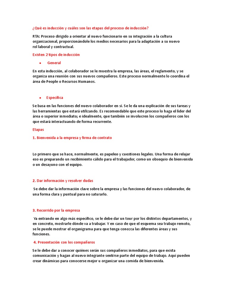 Qué Es Inducción y Cuáles Son Las Etapas Del Proceso de Inducción | PDF ...