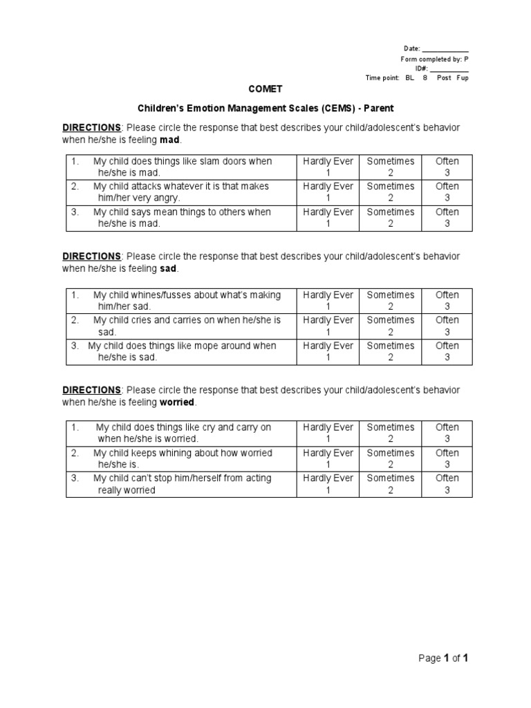 CEMS-Parent Items Eng | PDF | Childhood | Social Institutions