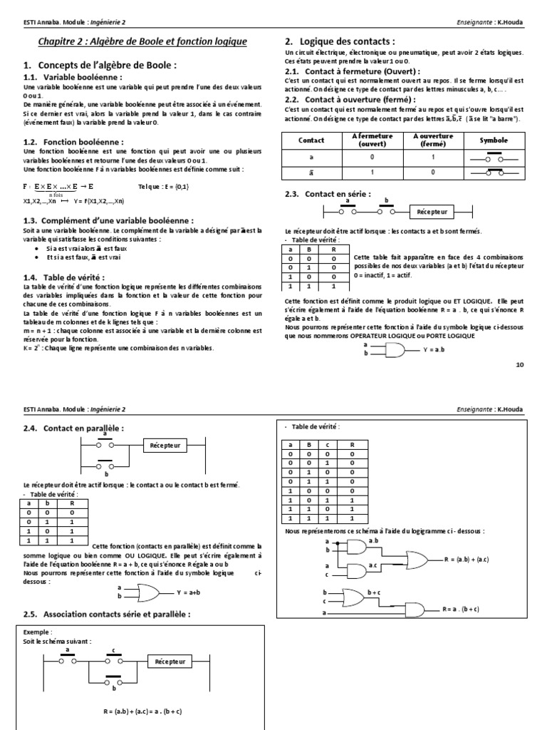 02 - Chapitre 2. Algèbre de Boole Et Fonction Logique | Descargar ...