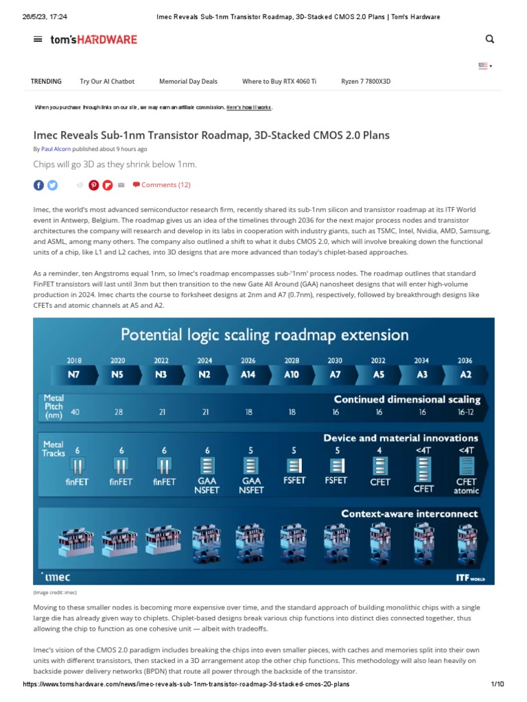 Imec Reveals Sub-1nm Transistor Roadmap, 3D-Stacked CMOS 2.0 Plans ...