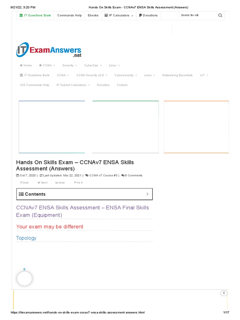 Hands On Skills Exam - CCNAv7 ENSA Skills Assessment (Answers) | PDF | Cisco Certifications ...