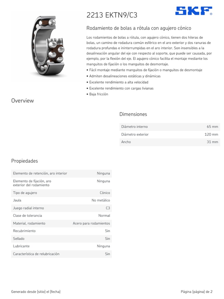 SKF 2213 EKTN9 - C3 Specification | PDF
