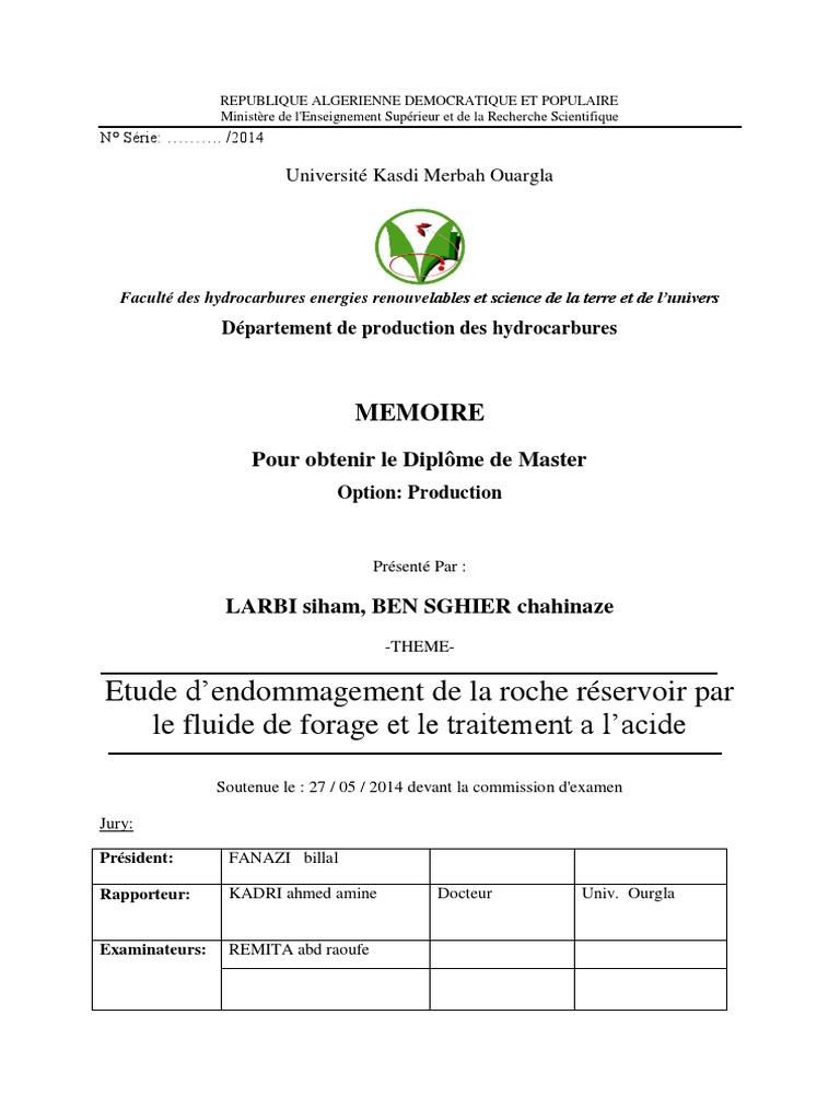 Endommagement des réservoirs à Haoud Bekaoui | PDF | Filtration | Boue
