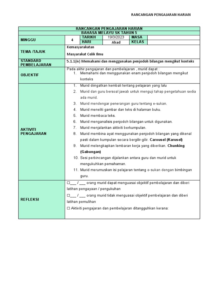 RPH Ringkas Minggu 4 | PDF