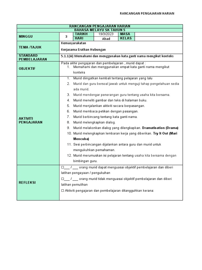 RPH Ringkas Minggu 3 | PDF | Karier & Perkembangan