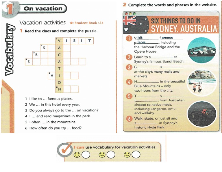 Imprimir 35. Unit 1. Vocabulary - Vacations Activities | PDF