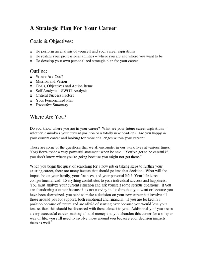 Strategic Plan for Your Career | PDF | Goal | Swot Analysis